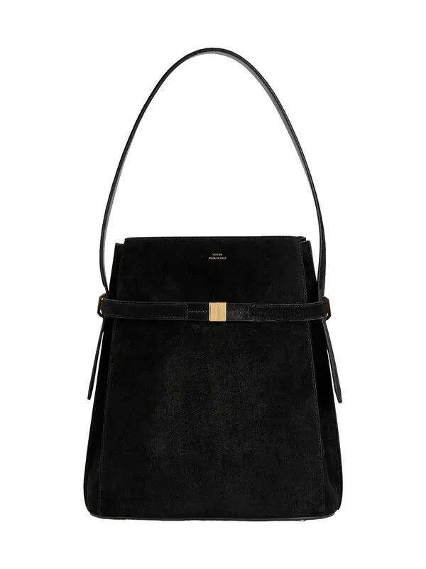 TOTEME Belted Suede Bucket Bag - Black