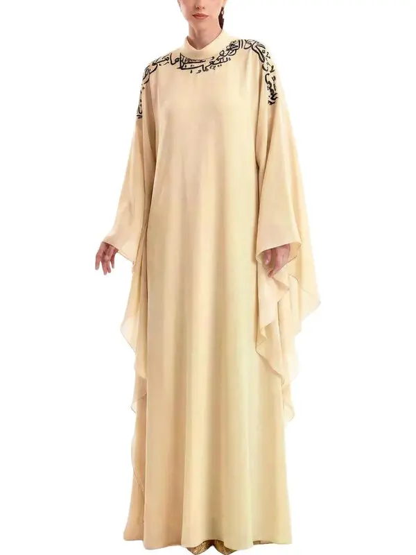 GEMY MAALOUF Beige Embroidered Long Sleeve Kaftan - Neutrals