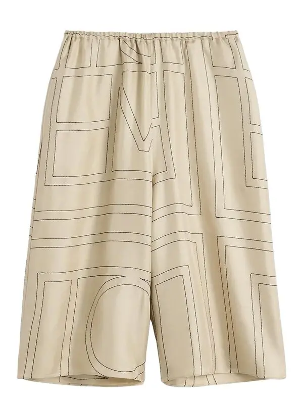 TOTEME Organic Silk Bermuda Shorts With Monogram Embroidery - Cream
