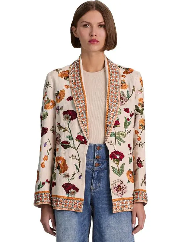 Alice + Olivia Ivan Embellished Linen Blazer - Floral