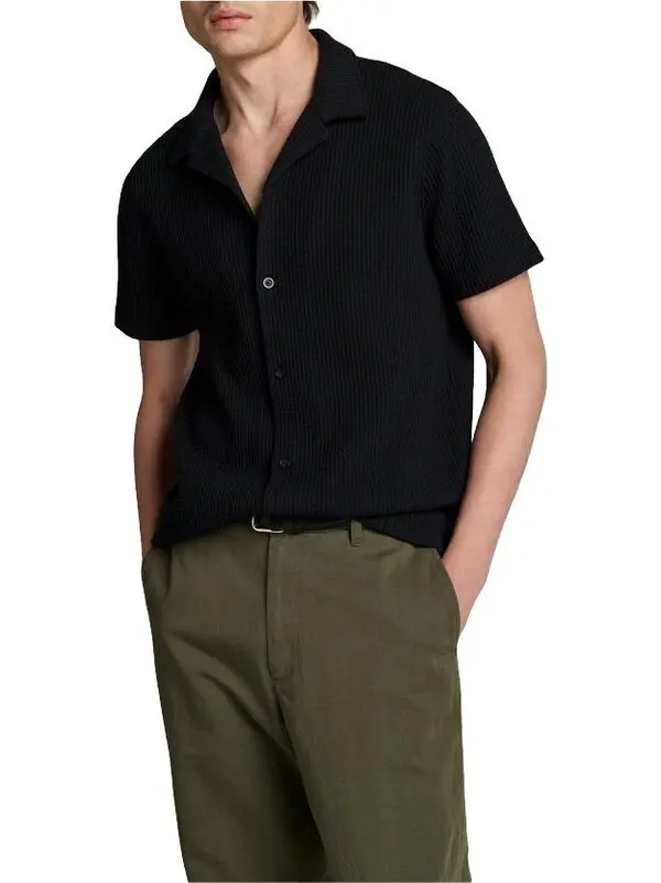 Vince Macro-waffle Cotton-blend Cabana Shirt - Black