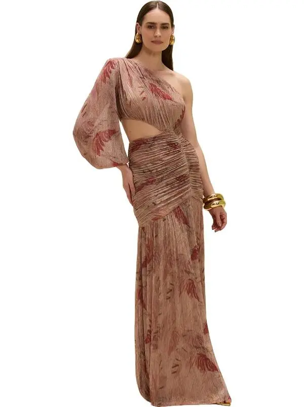 PatBO One-shoulder Feathers Maxi Dress - Pink