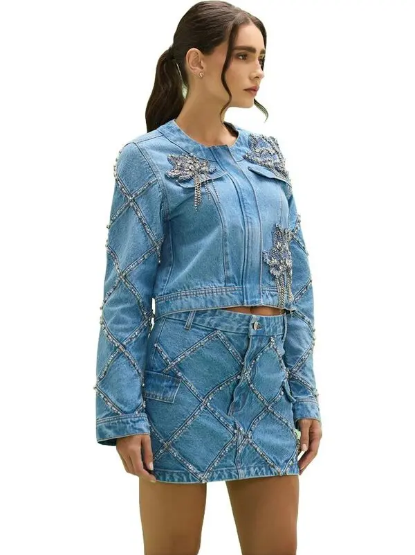 PatBO Embellished Denim Mini Skirt - Blue