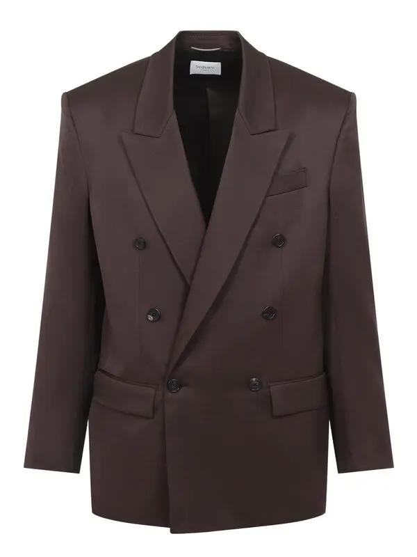 Saint Laurent Double-breasted Peak Lapel Jacket - Brown