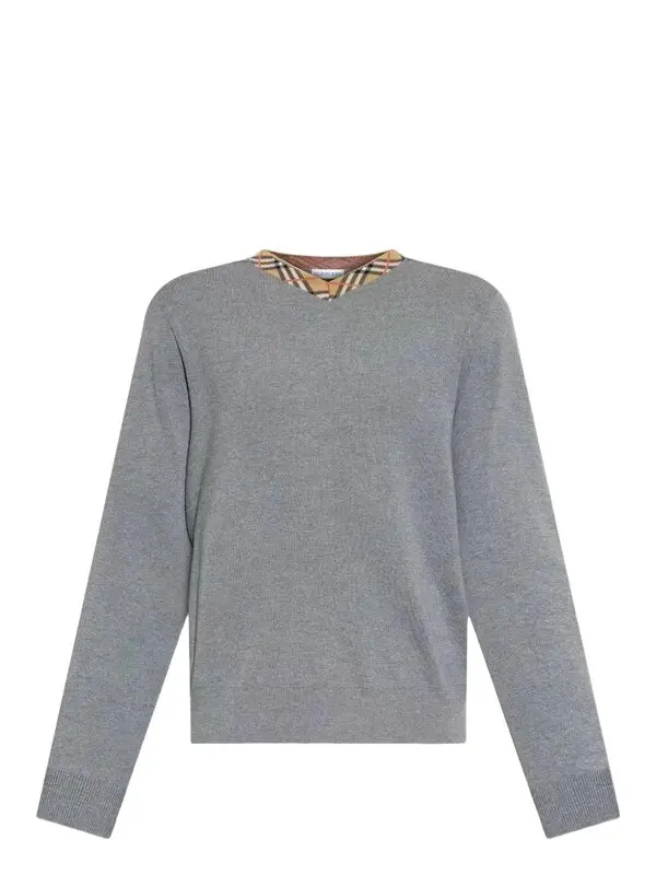 Burberry V-neck Check-trim Sweater - Grey