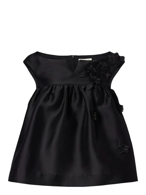 SHUSHU/TONG V-neck Floral Appliqué Top - Black