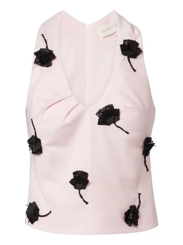 SHUSHU/TONG V-neck Floral Appliqué Top - Pink