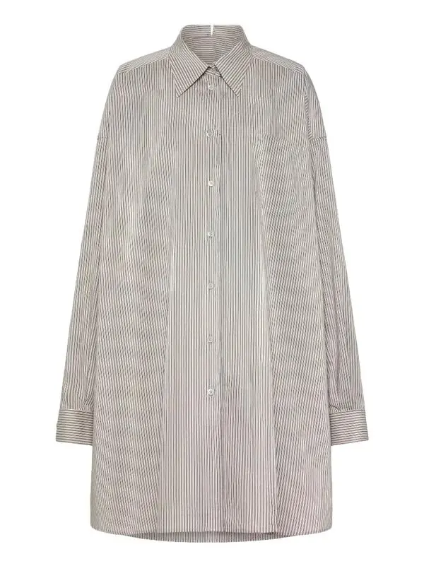 MAISON MARGIELA Pinstriped Fold Collar Shirt - Brown