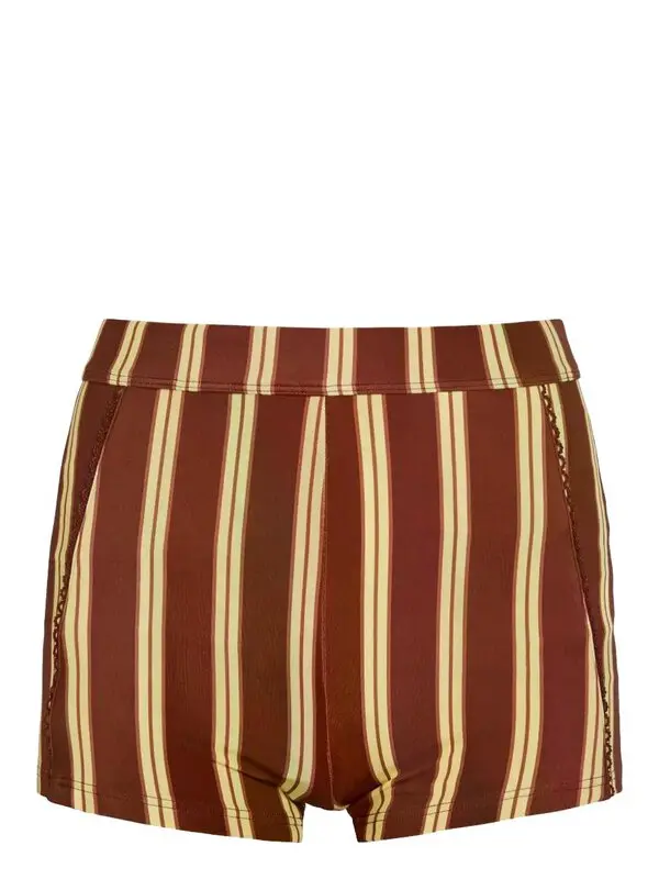 DAMSON MADDER Trudi Stripe Pattern Crochet Trim Shorts - Brown