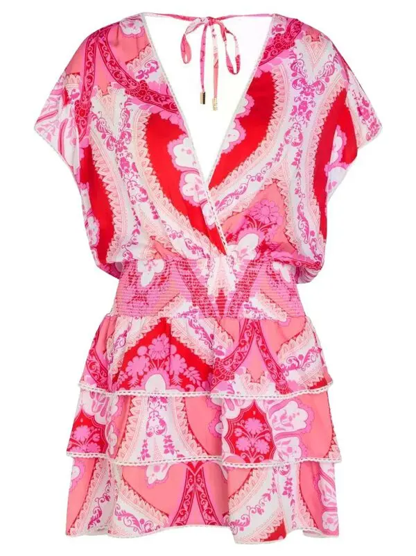 Melissa Odabash Paisley-print Ruffled Mini Dress - Pink