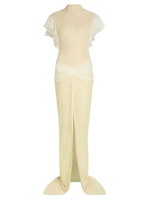 DE LA VALI Noor Ruffled Lace-patterned Maxi Dress - Neutrals