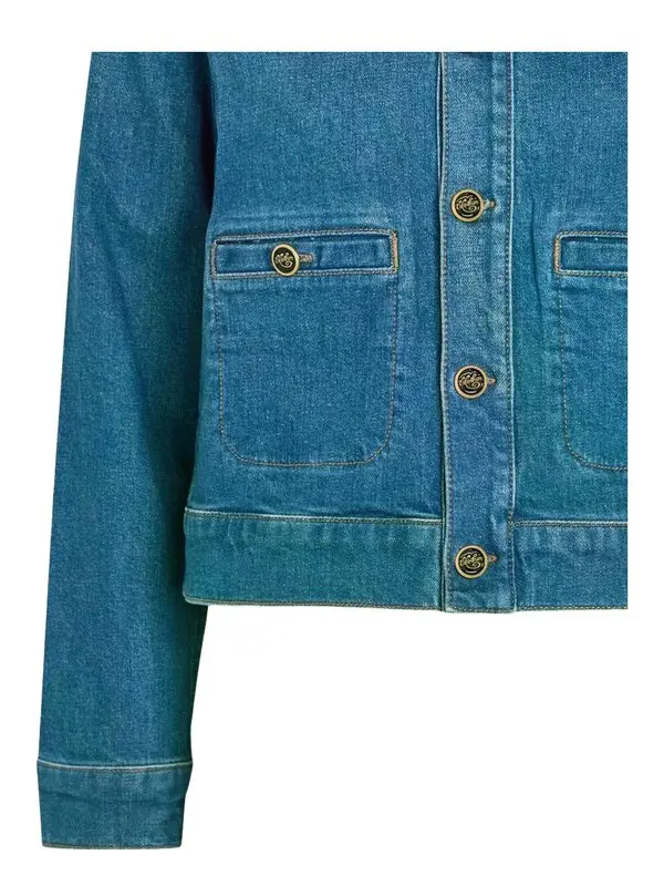 MOTHER The Stashed Collarless Button-up Denim Jacket - Blue