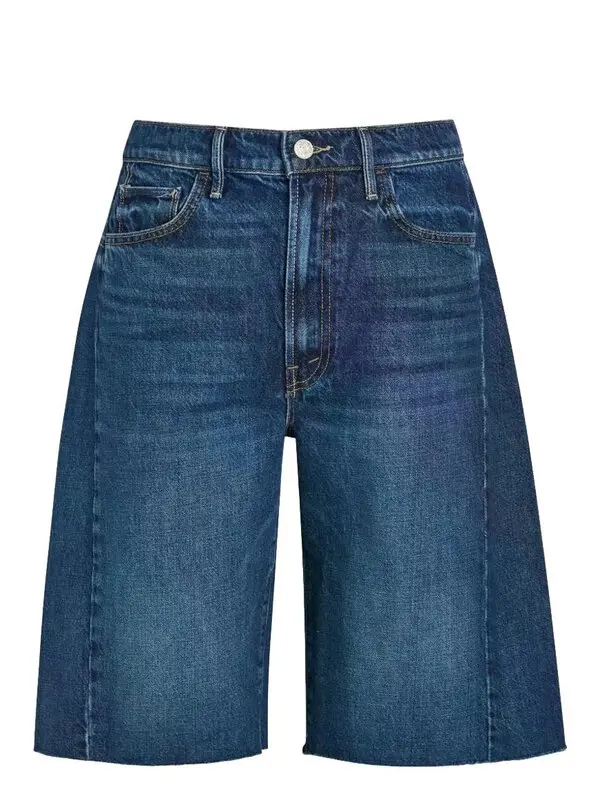 MOTHER The Half-pipe Panelled Frayed-hem Shorts - Blue