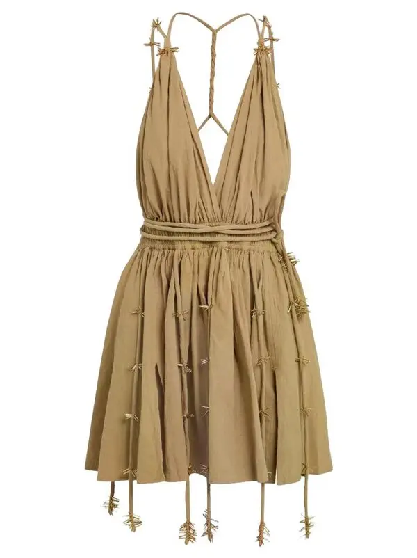 Caravana Artisana Fringed Mini Dress - Neutrals