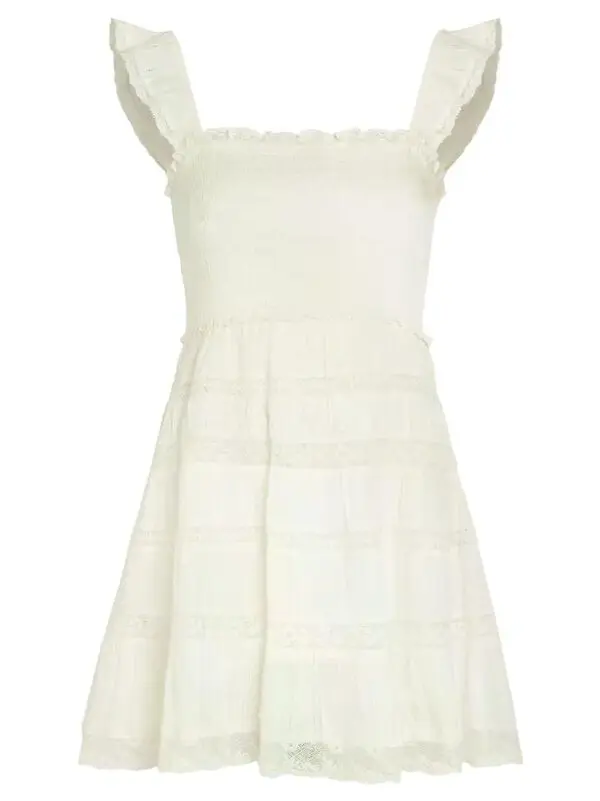 LoveShackFancy Colbera Shirred Ruffled-sleeve Mini Dress - White