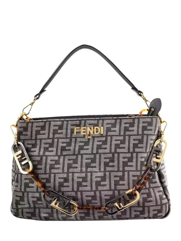 Fendi O'lock Zip Shoulder Bag Zucca Chenille Hobo Bag - Grey