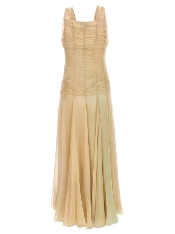 GIOVANNI BEDIN Smocked Silk-chiffon Dress - Neutrals