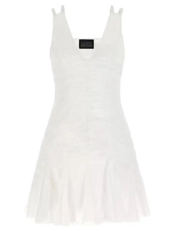 GIOVANNI BEDIN Cotton Smock Effect V-neck Sleeveless Mini Dress - White