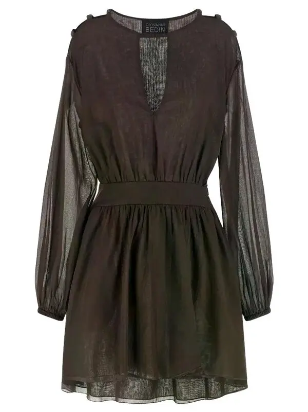 GIOVANNI BEDIN Cotton Cut-out Asymmetric Hem Mini Dress - Brown