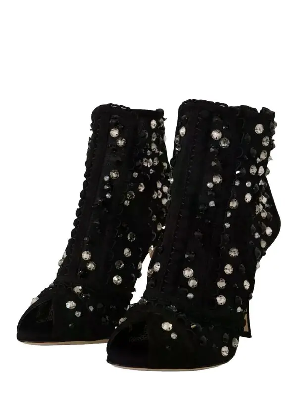 Dolce & Gabbana Embellished Peep-toe Ankle Boots - Black