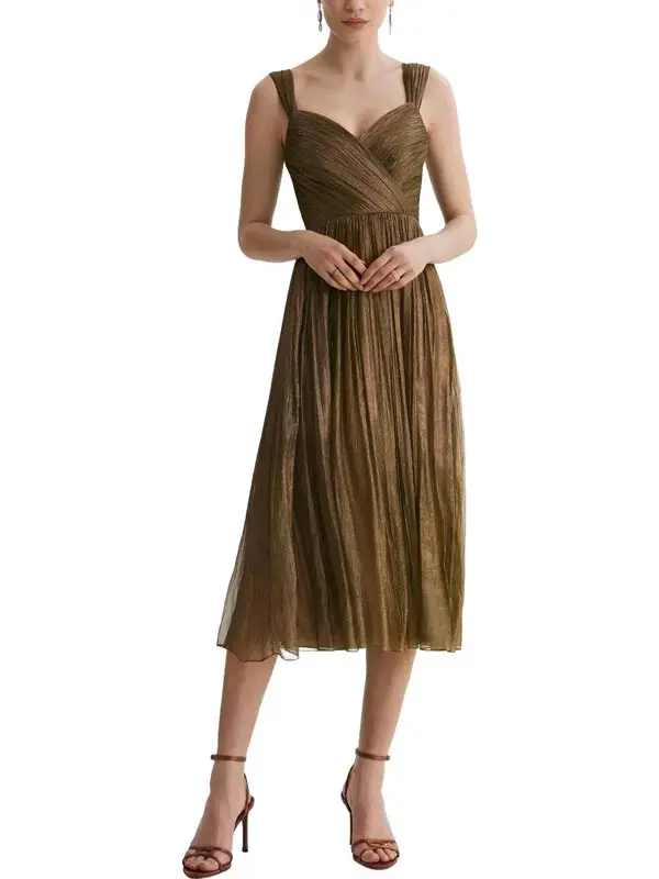 FRAMBOISE Maldon Plissé Lace-up Midi Dress - Brown