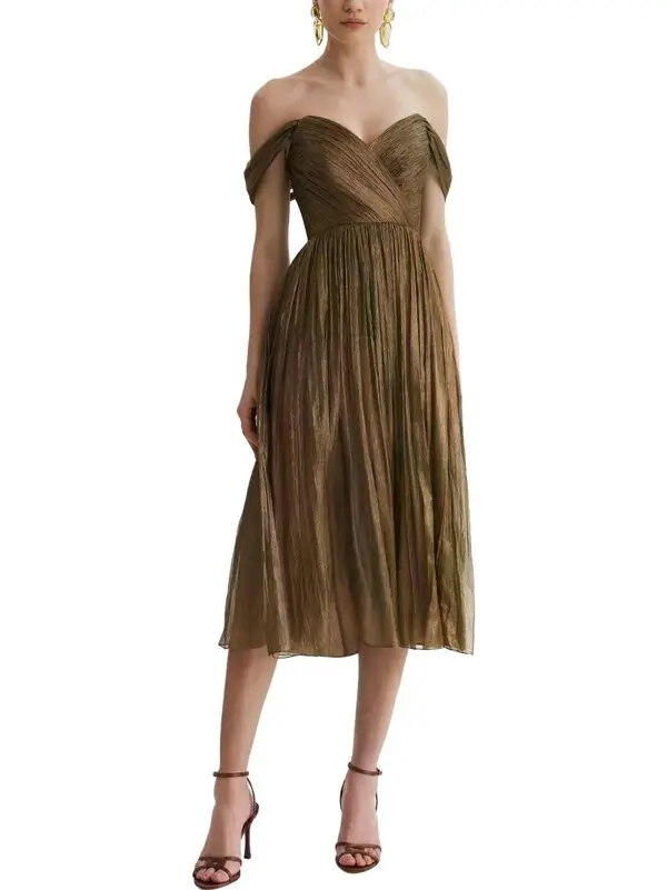 FRAMBOISE Giavera Off-shoulder Midi Dress - Brown