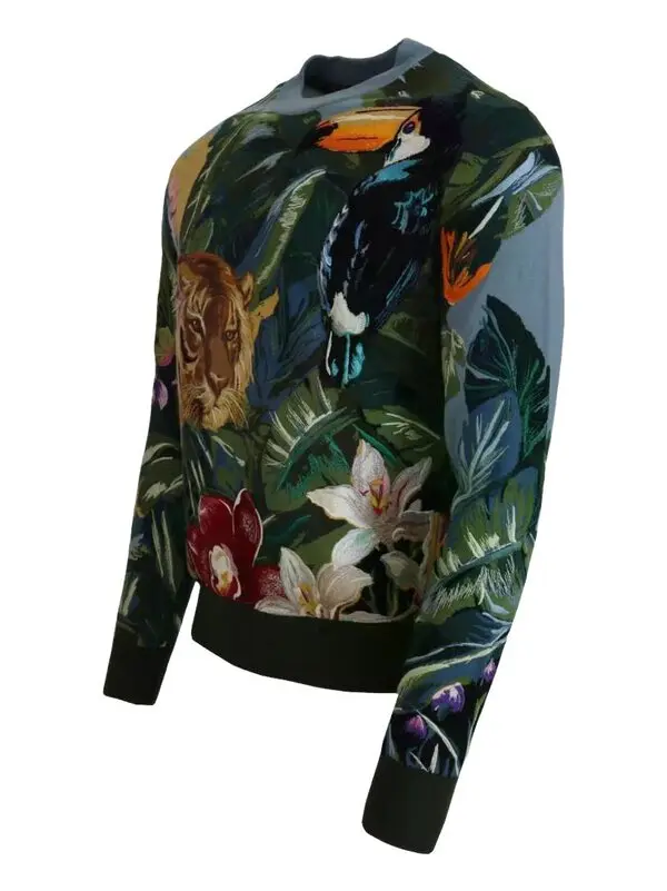 Dolce & Gabbana Embroidered Tropical-pattern Sweater - Blue