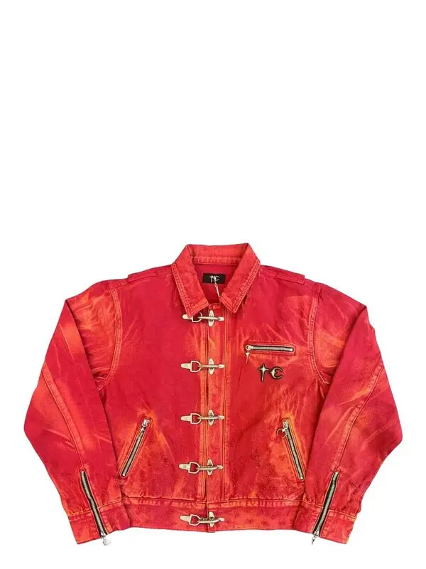 THUG CLUB Two-tone Washed Shirt Jacket - Red