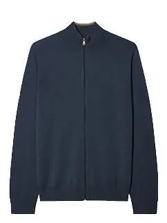 Paul Smith Zip Cardigan In Washable Wool - Blue