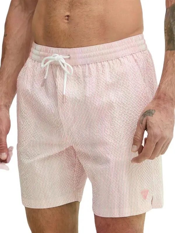 Guess Striped Seersucker Swim Shorts - Pink