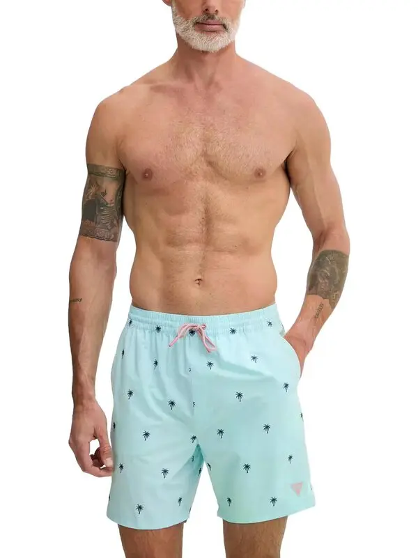 Guess Embroidered Palm Tree Swim Shorts - Blue