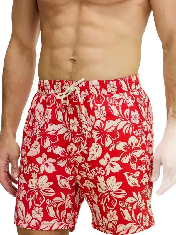 Guess Floral Print Swim Shorts - Red