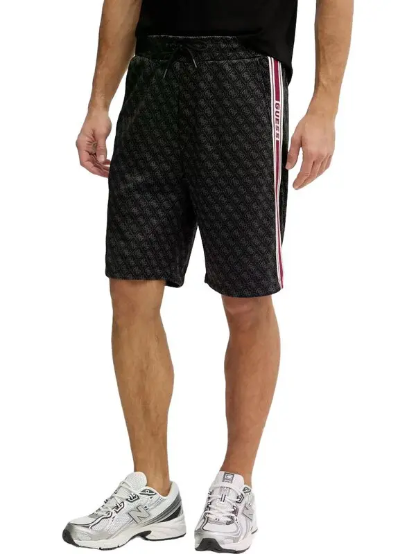 Guess Monogram Print Side Stripe Shorts - Black