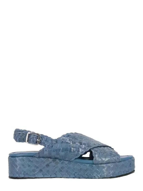 LA ROSE Woven Crossover Platform Sandals - Blue