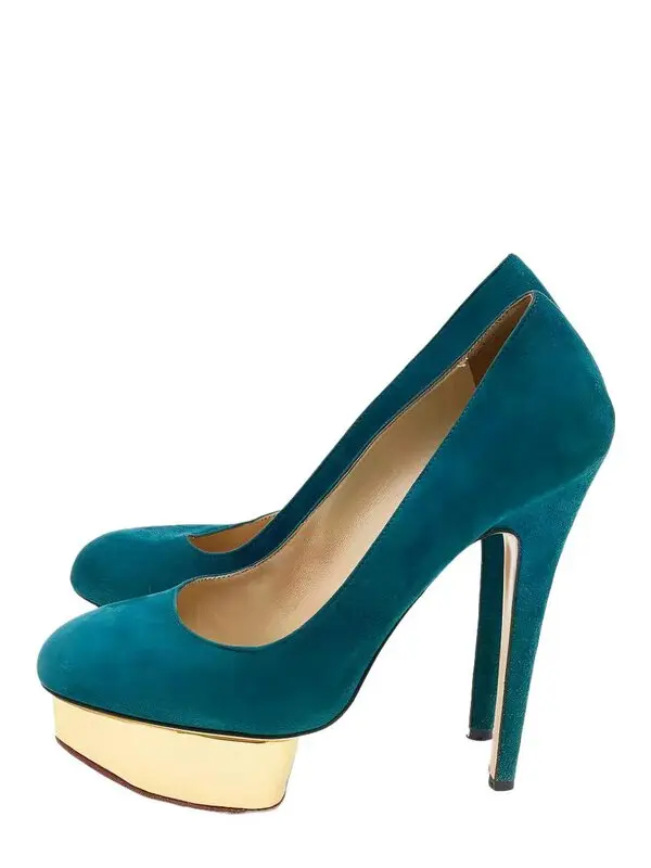 CHARLOTTE OLYMPIA Suede Almond Toe Stiletto Platform Pumps - Blue
