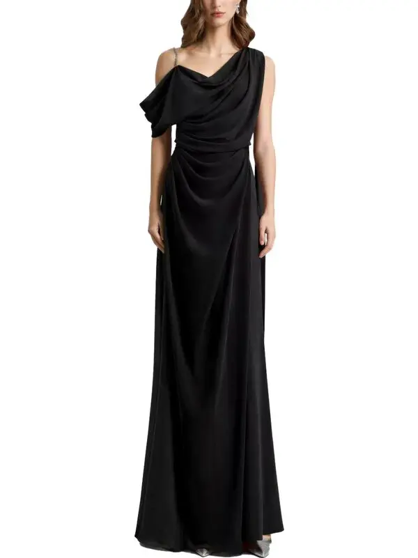 GEMY MAALOUF Draped Asymmetrical Neckline Dress - Black