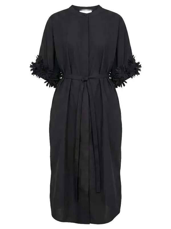 MEIMEIJ Floral Appliqué Belted Midi Dress - Black