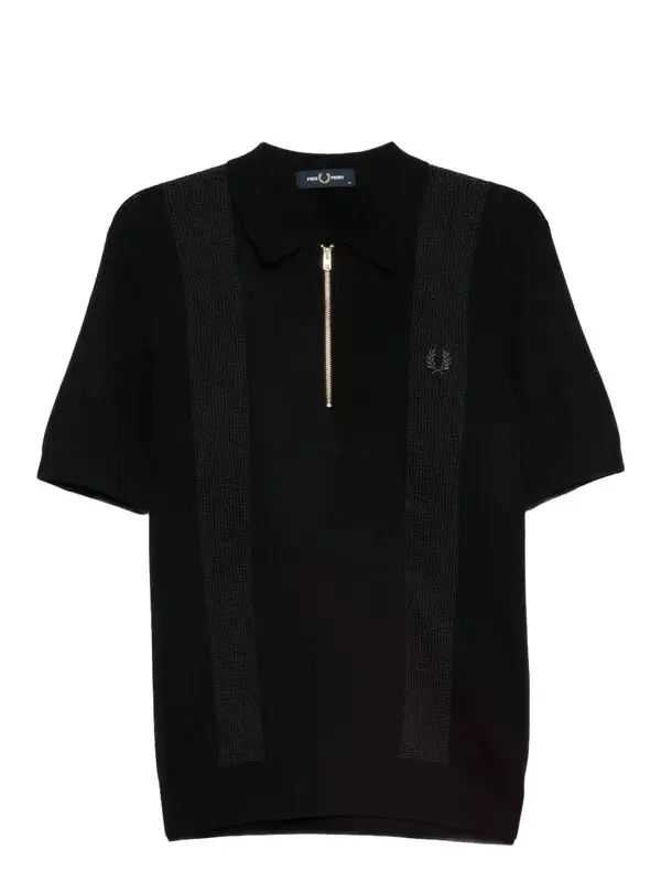 Fred Perry Textured Panel Zip-up Sweater - Black