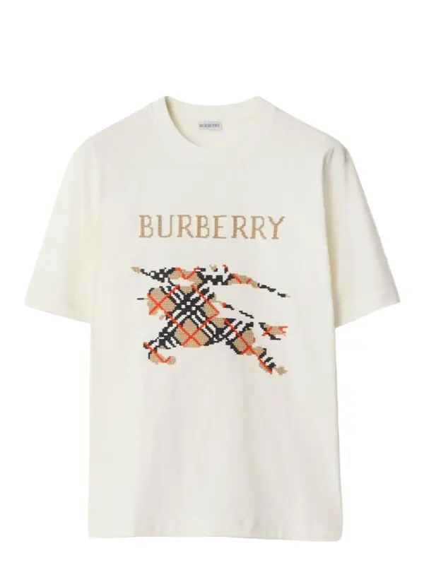 Burberry Logo Cross Stitched Checked T-shirt - Chalk
