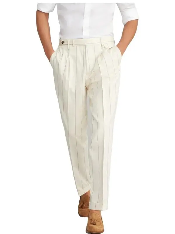 Brunello Cucinelli Stripe-pattern Wool-blend Tailored Trousers - Cream