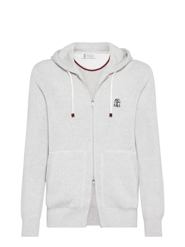 Brunello Cucinelli Zip-up Cotton Hoodie With Embroidered Logo - White