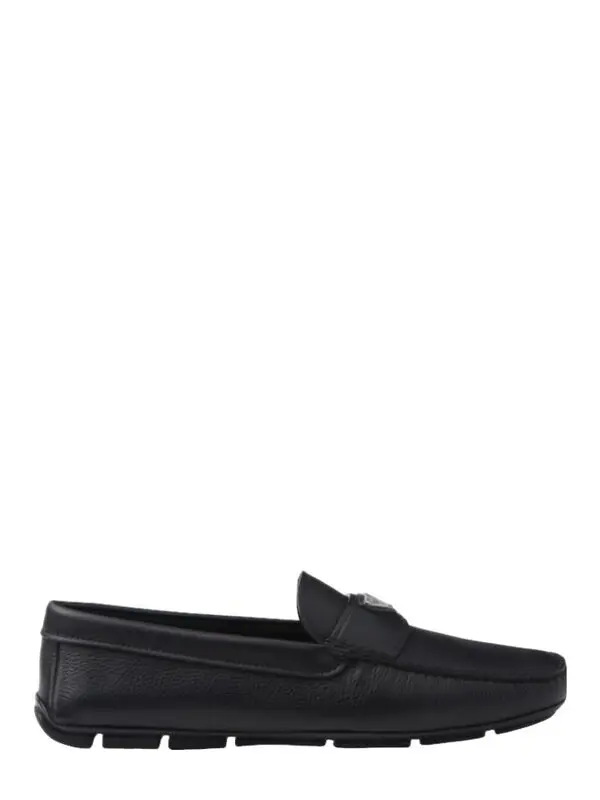 Prada Leather Driving Loafers With Rubber Soles - Black