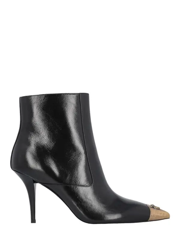 Pinko Lucy Leather Ankle Boots With Metal Toe Cap - Black
