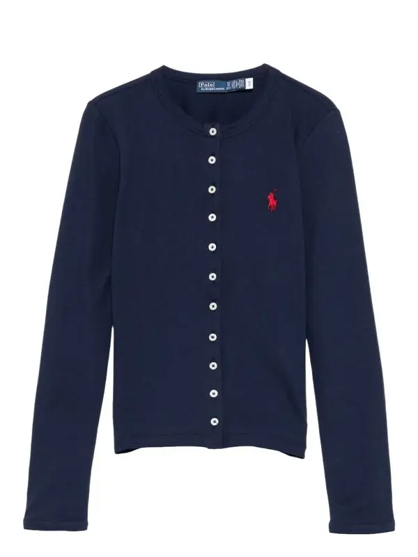 Polo Ralph Lauren Embroidered Pony Round Neck Button-up Shirt - Navy Blue