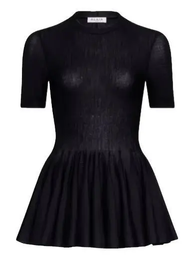 Alaïa Short-sleeve Peplum Blouse - Black