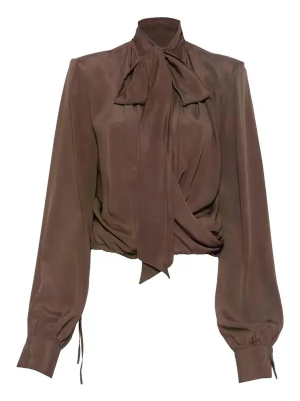Federica Tosi Wrap-style Blouse With Pussy-bow Collar - Brown