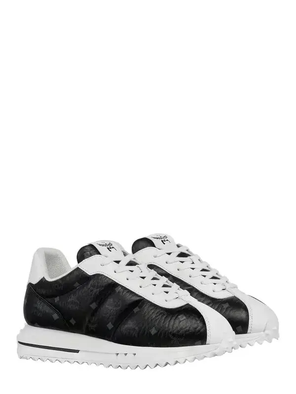 Mcm Diamante Monogram-print Panelled Sneakers - Black