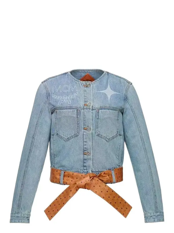 Mcm Constellation Visetos-print Belted Denim Jacket - Blue