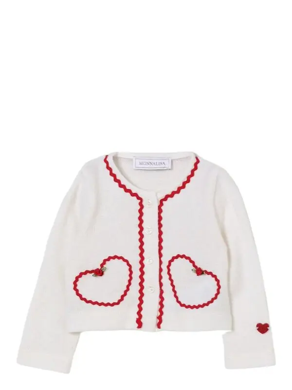 Monnalisa Fine-knit Cardigan With Heart Embellishments - White