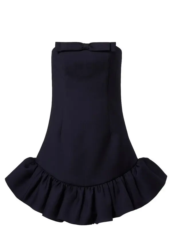 SHUSHU/TONG Navy Bow-detail Ruffled Wool Mini Dress - Blue